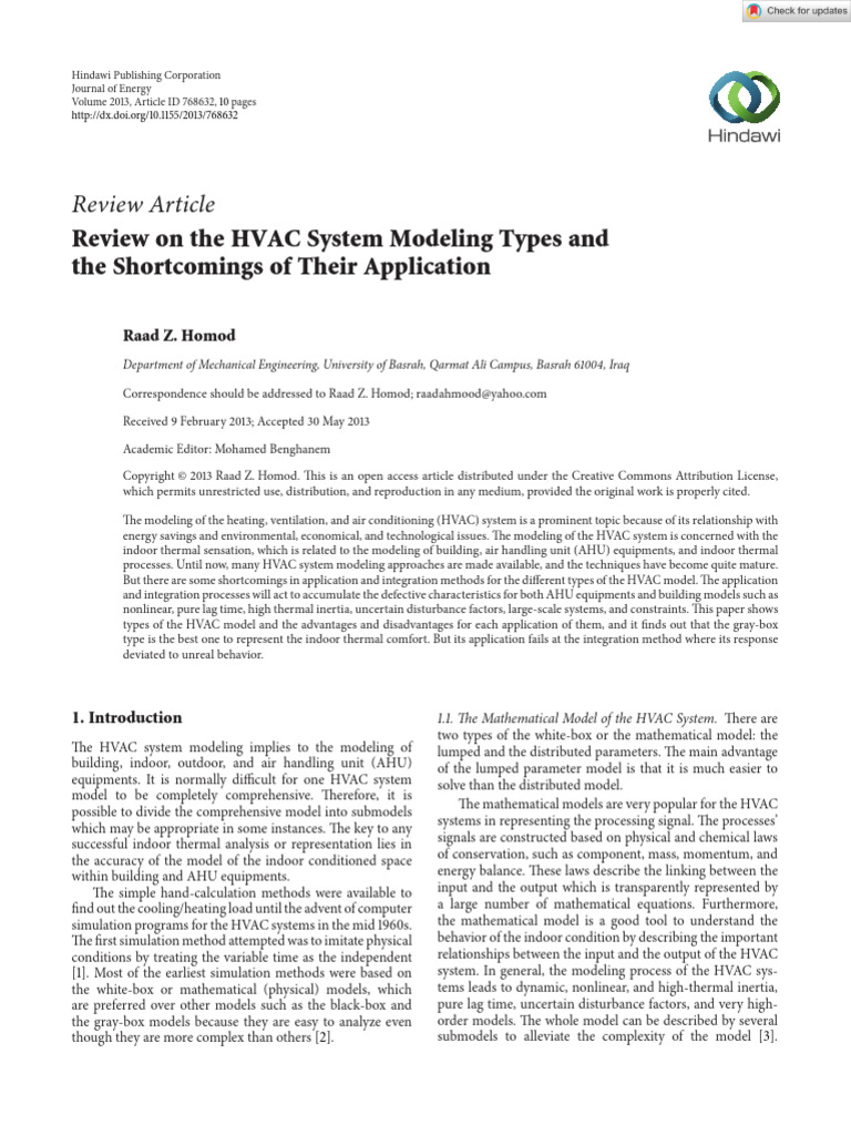 Journal of Energy - 2013 - Homod - Review On The HVAC System Modeling ...