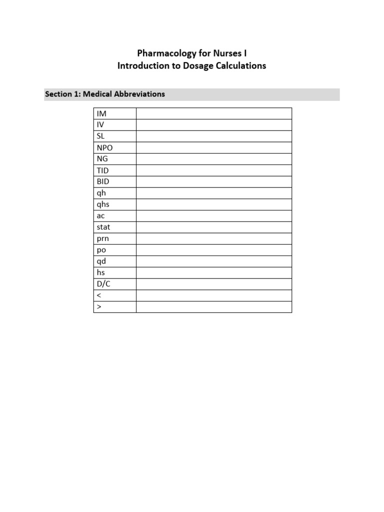 Dosage Calculations Sheet 1 | PDF | Medical Treatments | Pharmacology