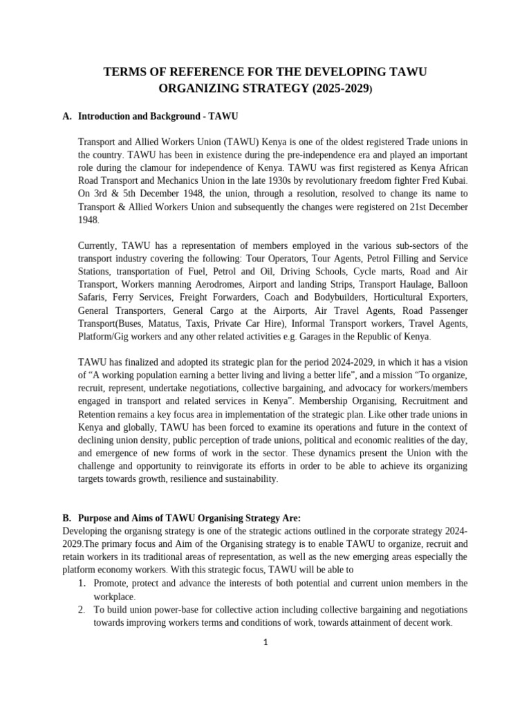 TAWU Organizing Strategy 2025-2029 | PDF | Strategic Planning | Recruitment