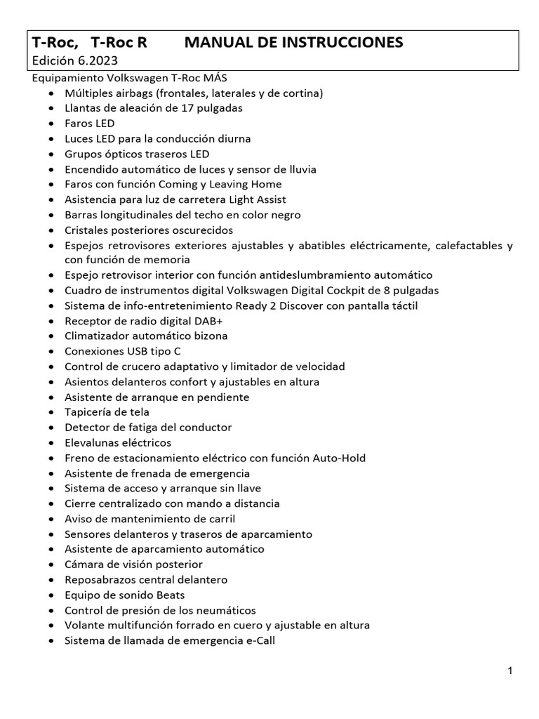 Manual T Roc | PDF | Vehículo de motor | Industria automotriz