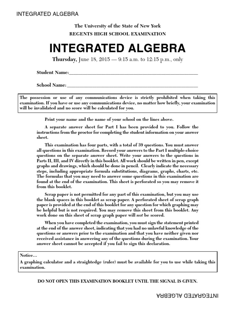 High School Algebra Exam | PDF | Area | Integral