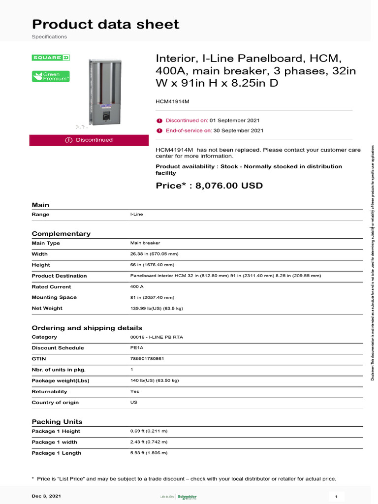 I-Line Power Distribution Panelboards - HCM41914M | PDF