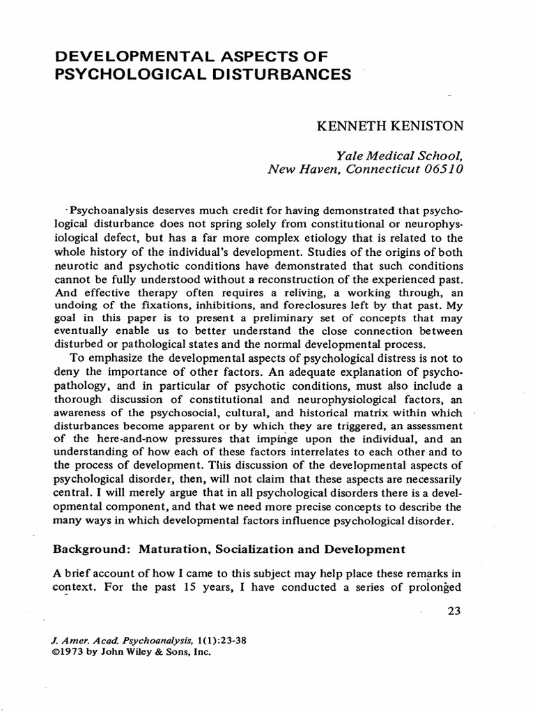 Developmental Factors in Psychological Disturbances | PDF ...