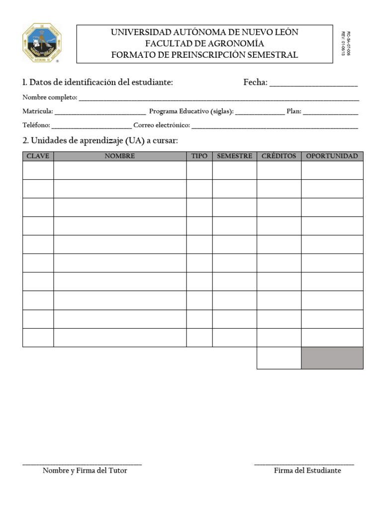 RC Formato Preinscripcion Semestral A-D2023 | PDF