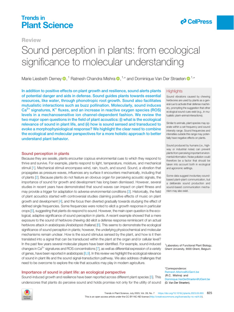 Sound perception in plants- from ecological significance to molecular ...