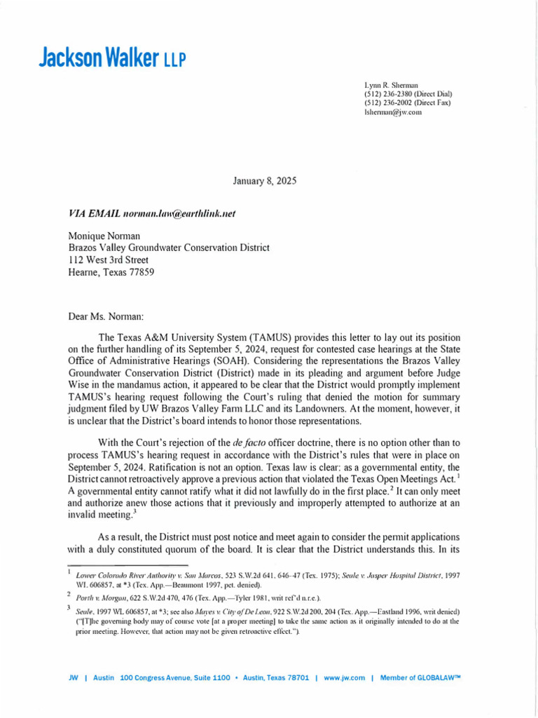 TAMUS Letter Concerning Contested Case January 8 2025 | PDF | The ...