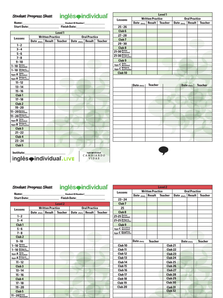 Progress Sheets Book 1,2,3 | PDF