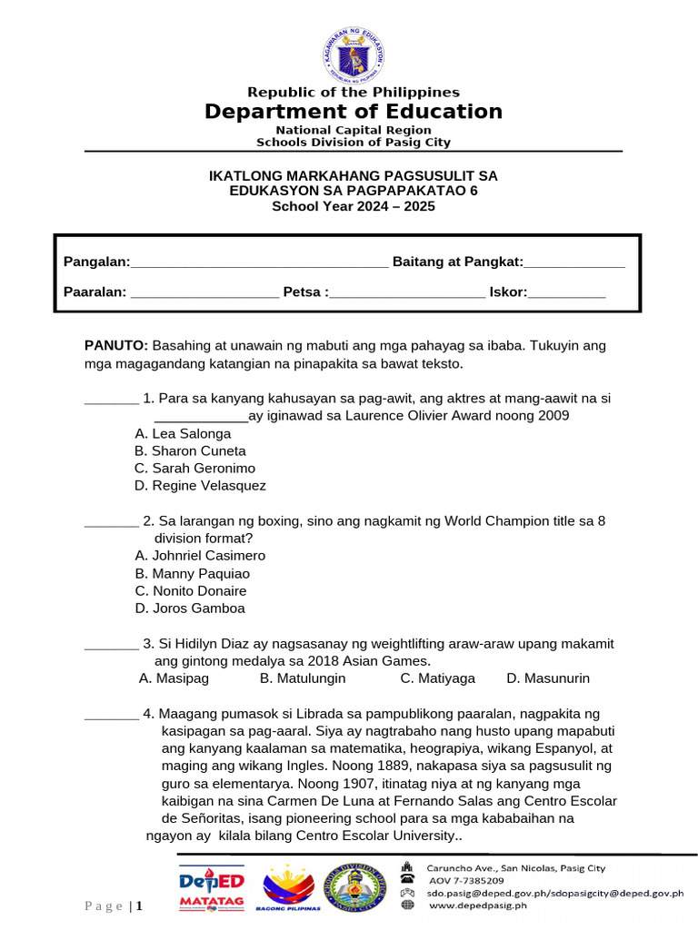 GMRC Grade 6 3rd Quarter | PDF