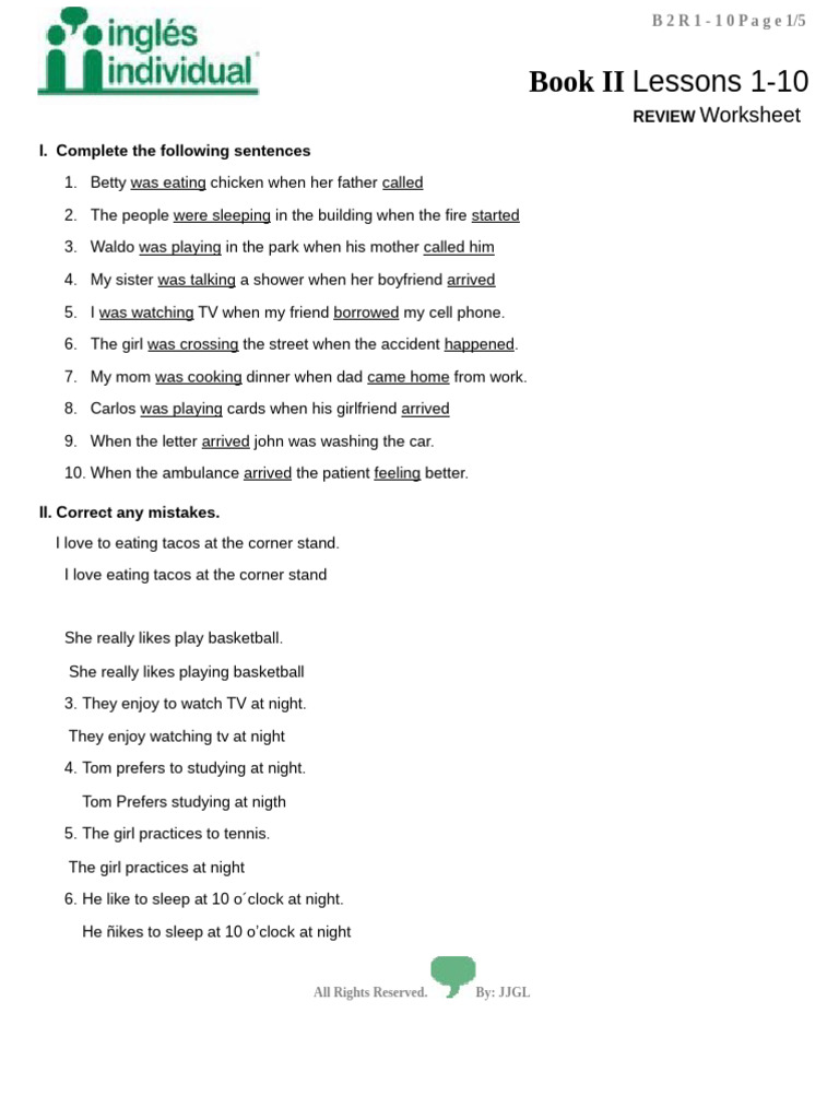 English Review Worksheet B2 Lessons 1-10 | PDF