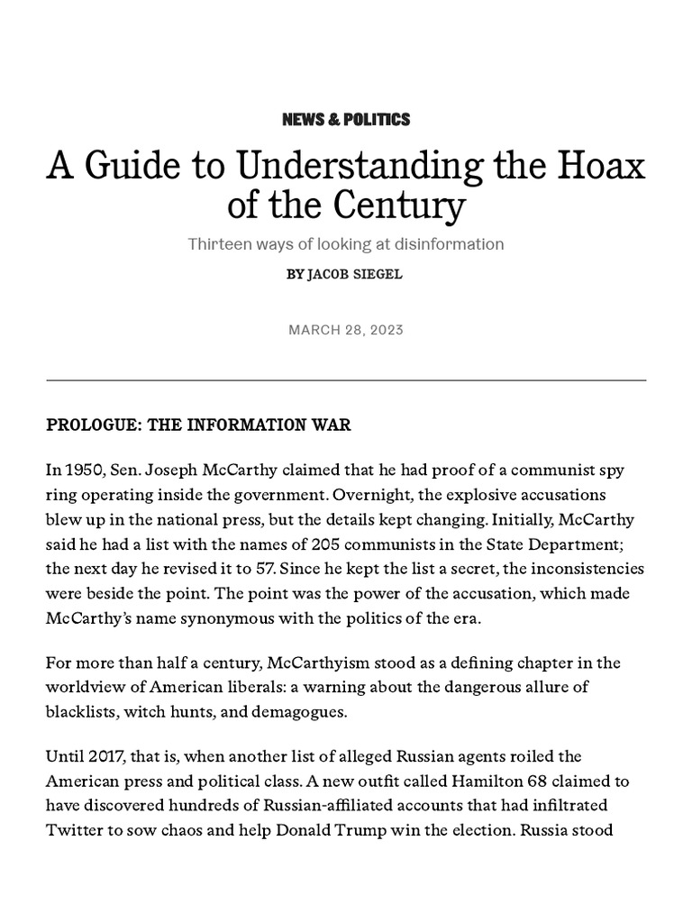 A Guide to Understanding the Hoax of the Century - Tablet Magazine ...