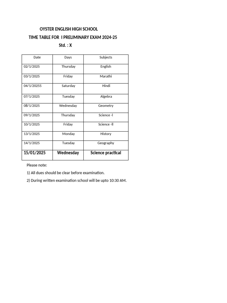 Time Table - L Prelims | PDF