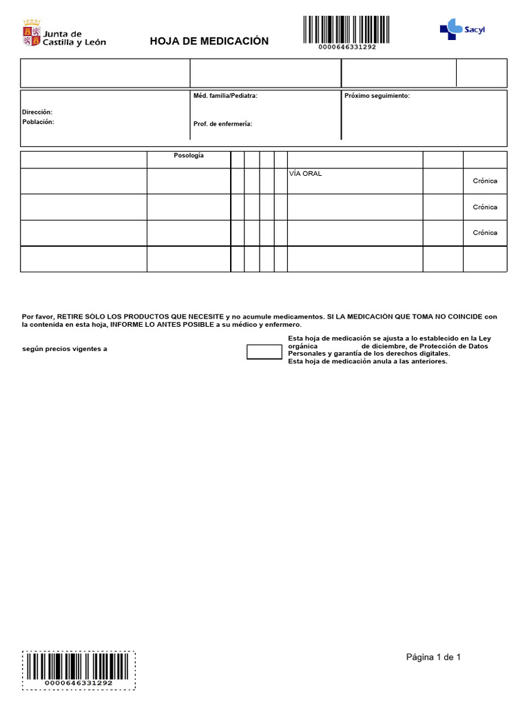Informe Hoja Medicacion CYL2545500987 R3eroo | PDF | Medicamentos con receta | Especialidades ...