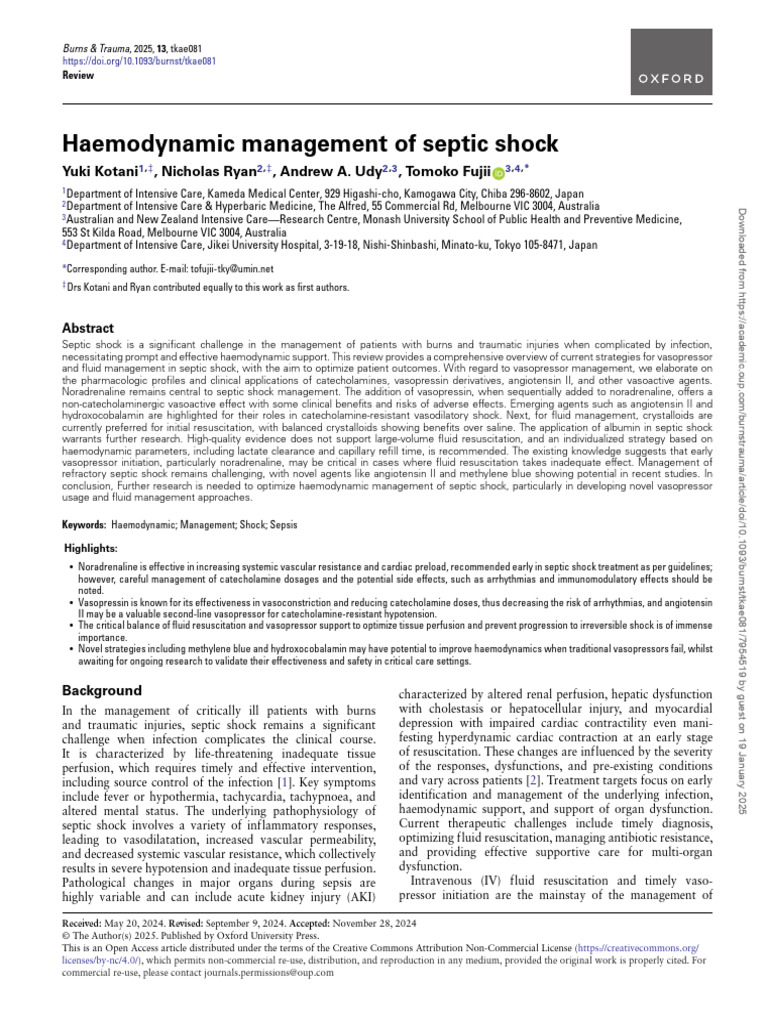 Haemodynamic Management of Septic Shock | PDF | Sepsis | Shock ...