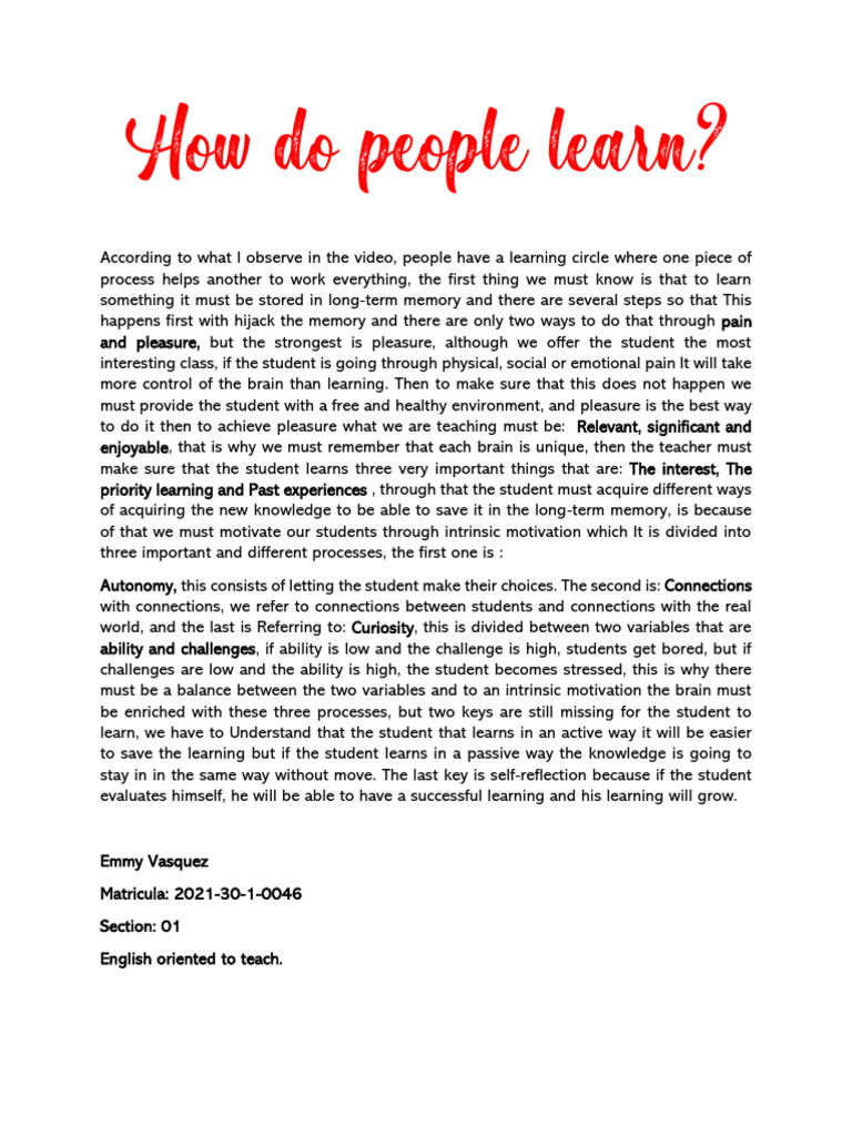 How Do People Learn PDF Emmy Vasquez Seccion 01 | PDF