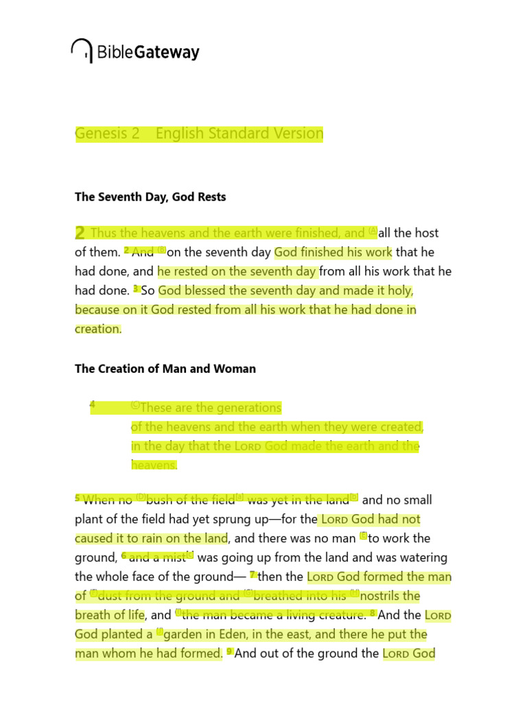 Genesis 2 - ESV | PDF | English Standard Version | Genesis Creation ...