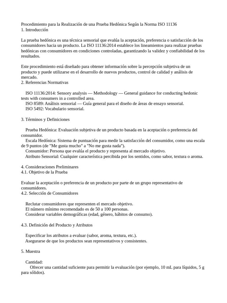 Procedimiento Prueba Hedónica ISO 11136 | PDF | Análisis de variación