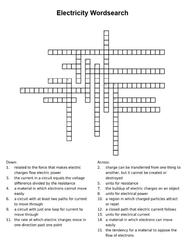 Electricity Crossword | PDF