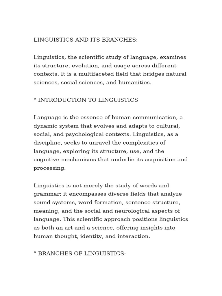 Linguistics and Its Branches | PDF | Linguistics | Phonology
