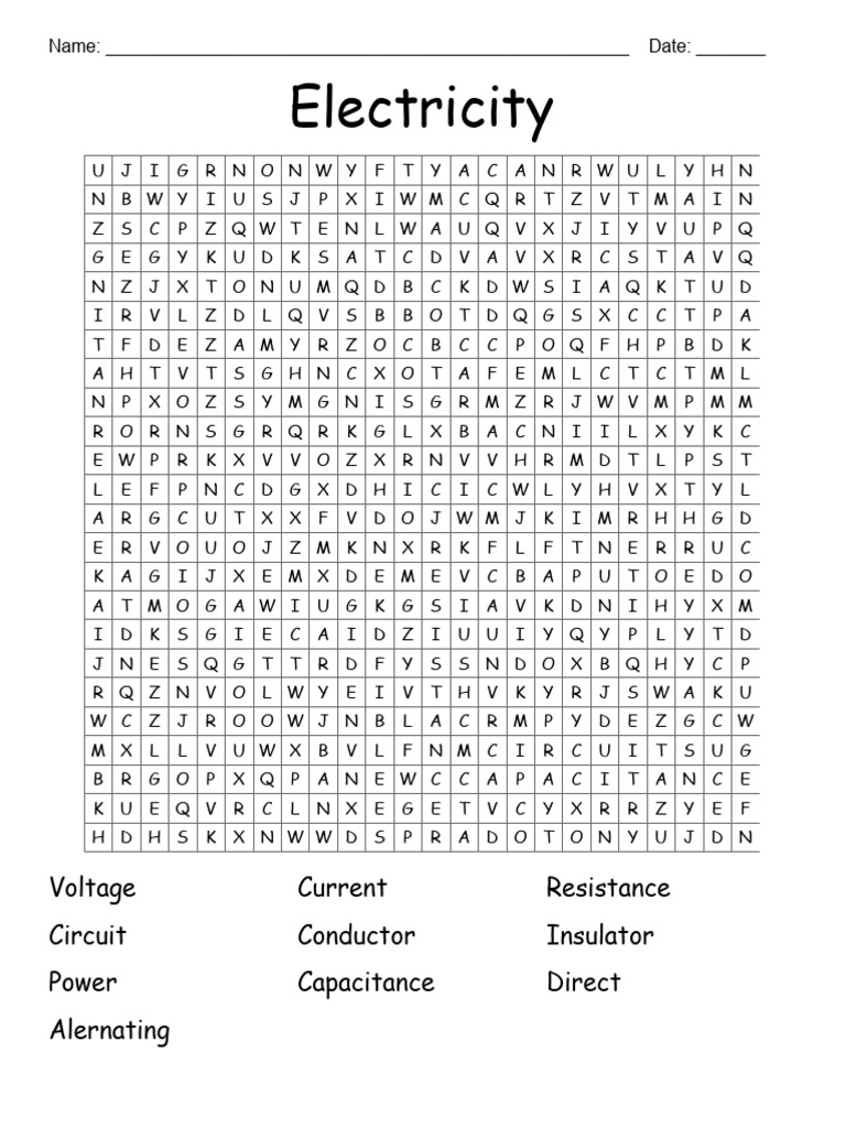 Electricity Word Search | PDF