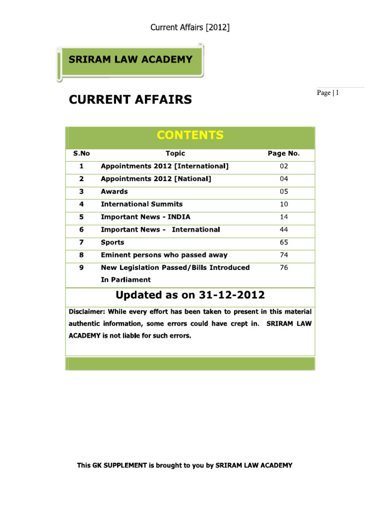 CURRENT AFFAIRS FROM 1st JAN 2013C | PDF