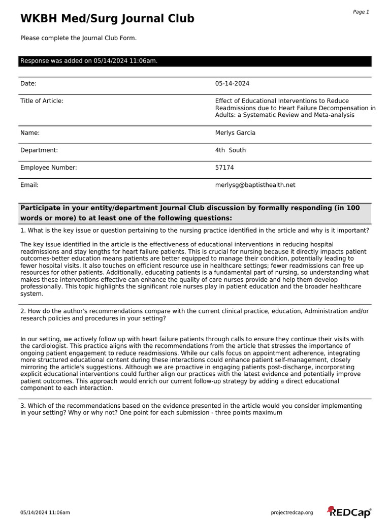Journal club medsurg | PDF | Patient | Nursing