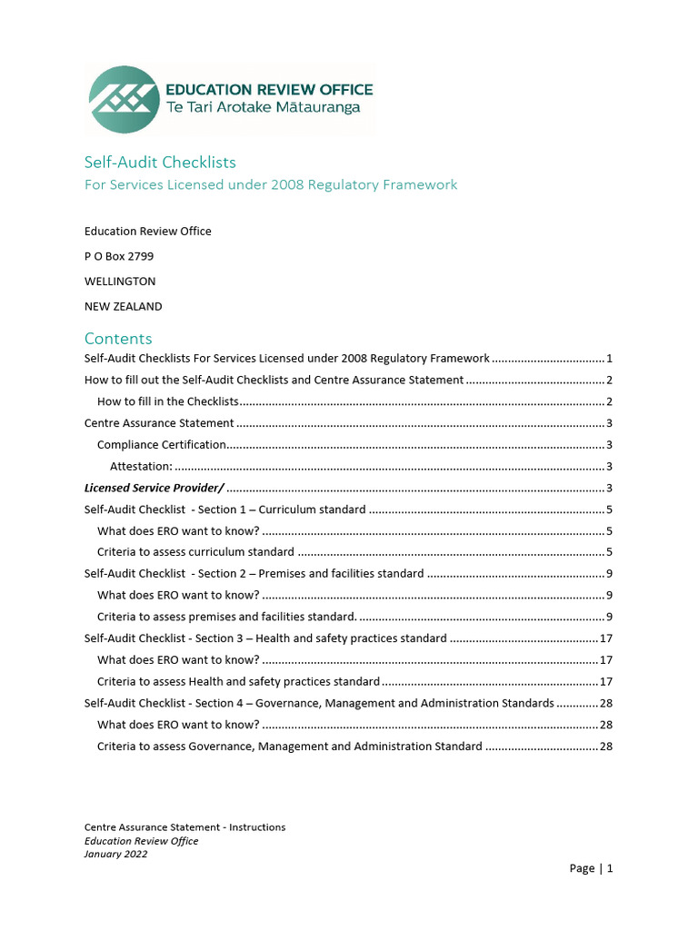 Self-Audit Checklist for ERO Compliance | PDF | Hand Washing ...