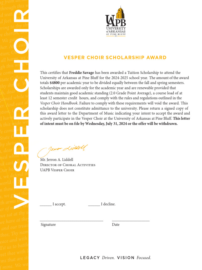 Freddie Savage Award Letter | PDF