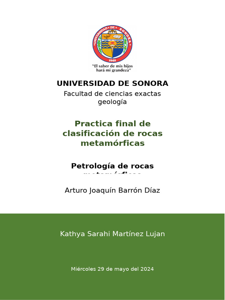 Practica final de clasificación de rocas metamórficas Kathya Martinez | PDF | Mineralogía ...