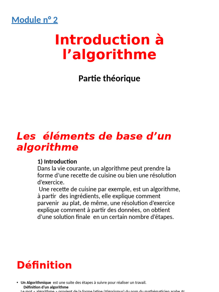 Introduction aux Algorithmes de Base | PDF | Variable (informatique) | Programmation informatique