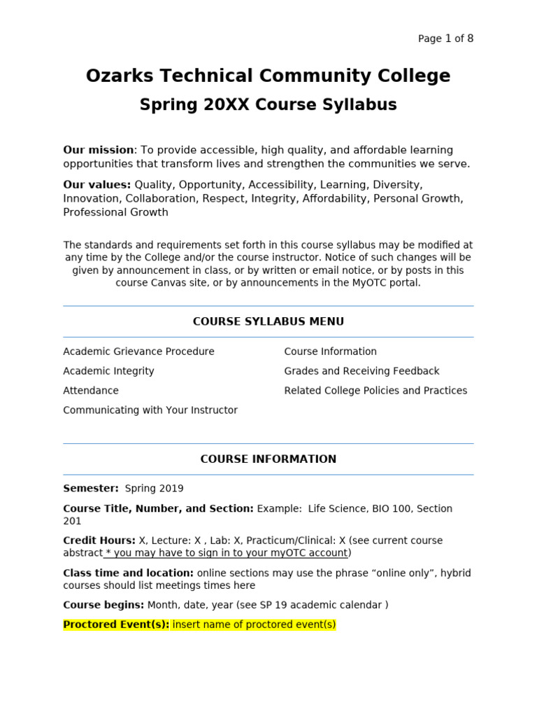 Syllabus Template-#2z47j6z-06-22-19 | PDF | Academic Integrity