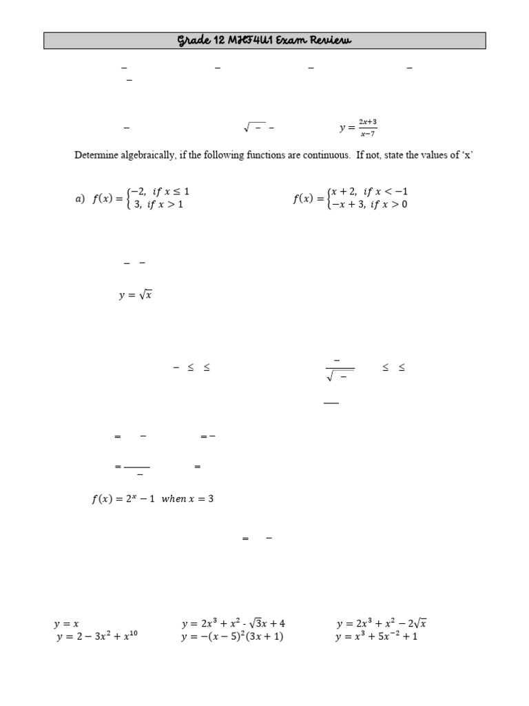 Exam Review - With Corrections Made - January 2024-2025 | PDF | Function (Mathematics) | Zero Of ...