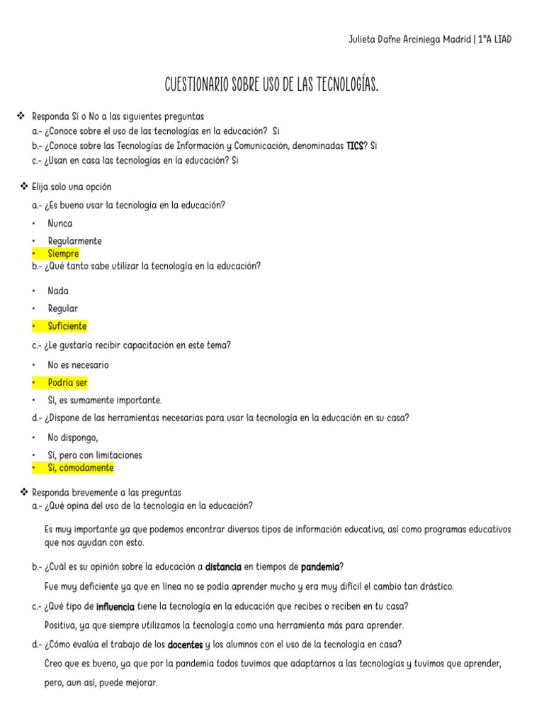 Uso de Tecnología en Educación: Opiniones | PDF