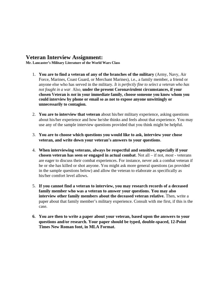 The Veteran Interview Essay Assignment | PDF | United States Marine ...