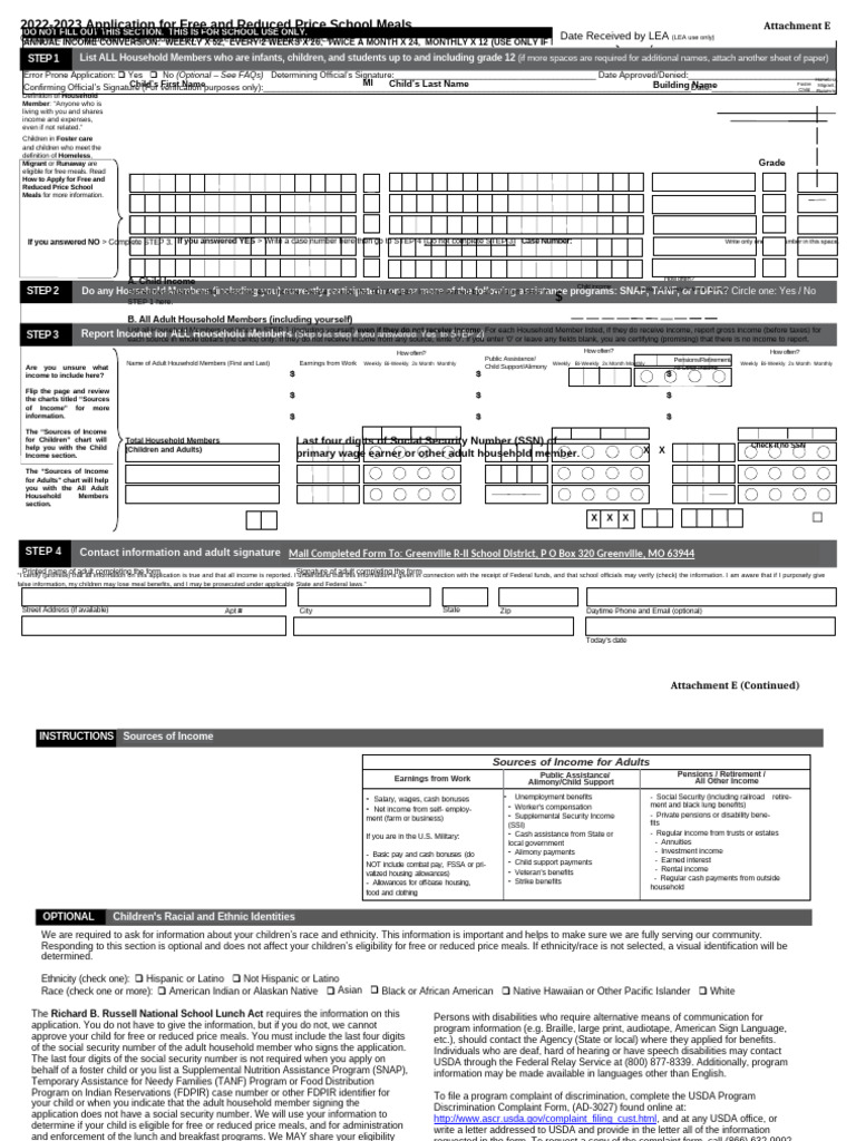 22-23 Free and Reduced Lunch Application | PDF | United States ...