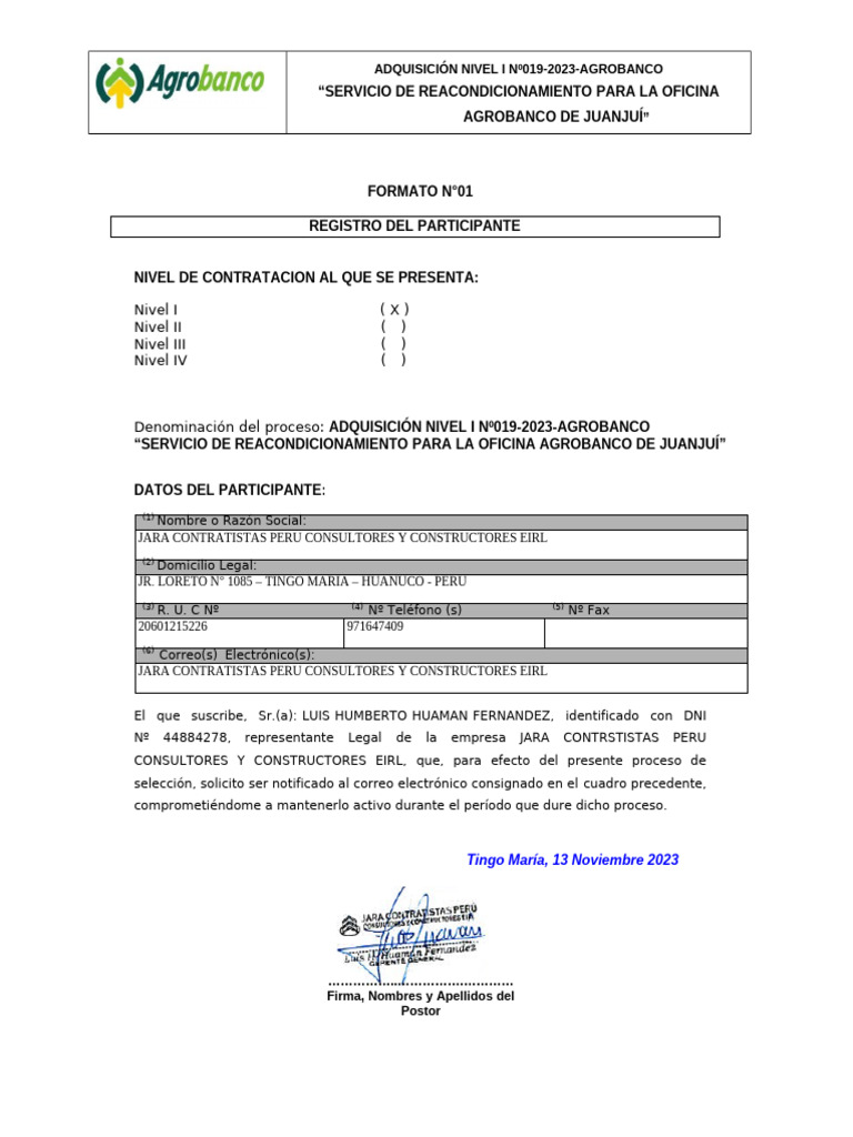 Formato Inscripcion Agrobanco | PDF