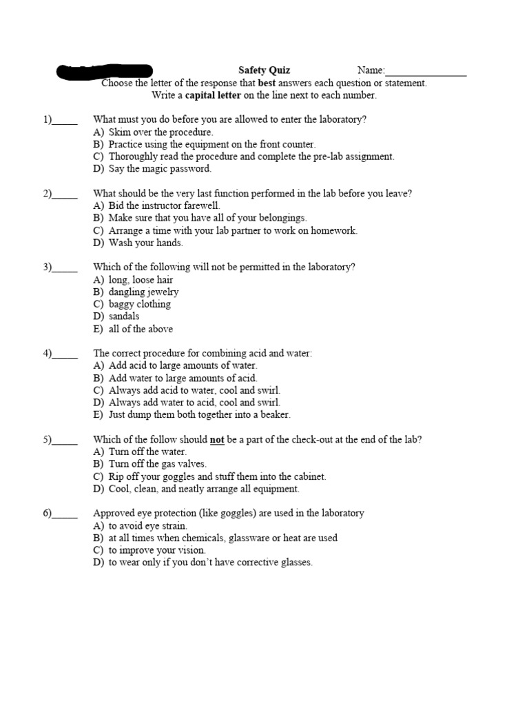 Safety Practice Quiz | PDF