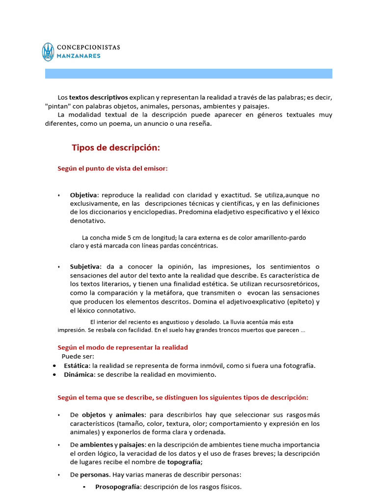 Guía Completa de Textos Descriptivos | PDF | Realidad