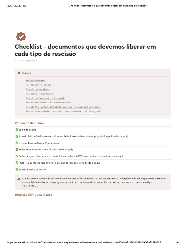 Checklist - Documentos Que Devemos Liberar em Cada Tipo de Rescisão | PDF | Férias trabalhistas ...