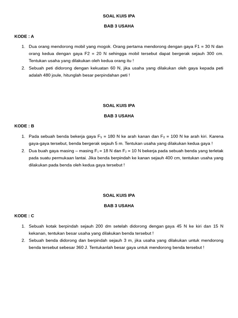 Soal Kuis Ipa Usaha 8C | PDF
