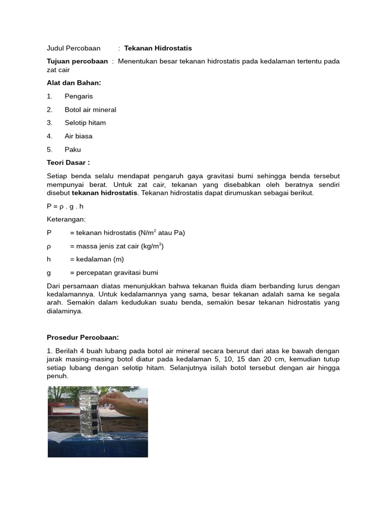 Percobaan Tekanan Hidrostatis | PDF