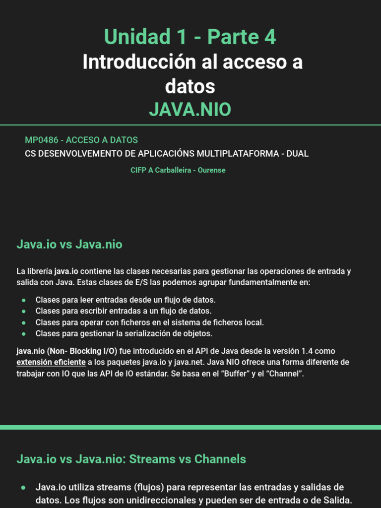 Ud1-Introduccion Acceso a Datos - Parte 4 - NIO | PDF | Archivo de computadora | Java (lenguaje ...