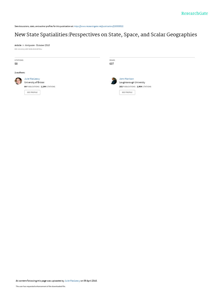 New State SpatialitiesPerspectives On State Space | PDF | Space | Geography