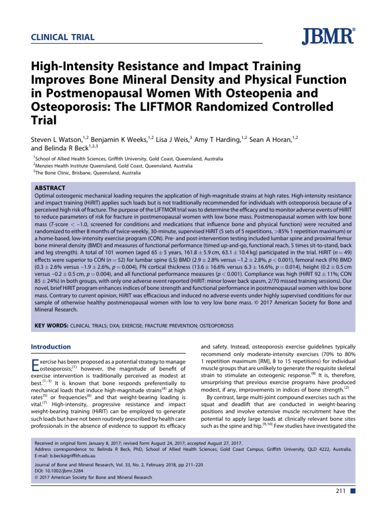 J of Bone Mineral Res - 2017 - Watson - High Intensity Resistance and ...