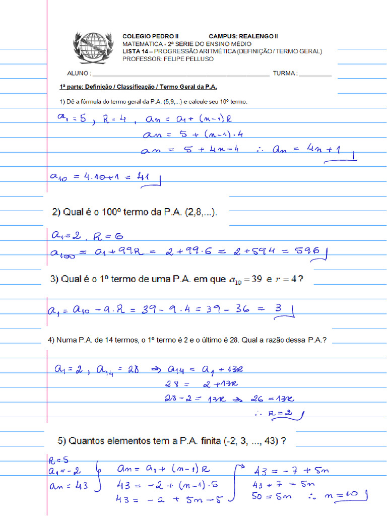 Gabarito Lista 10 Mat 1 (1) | PDF