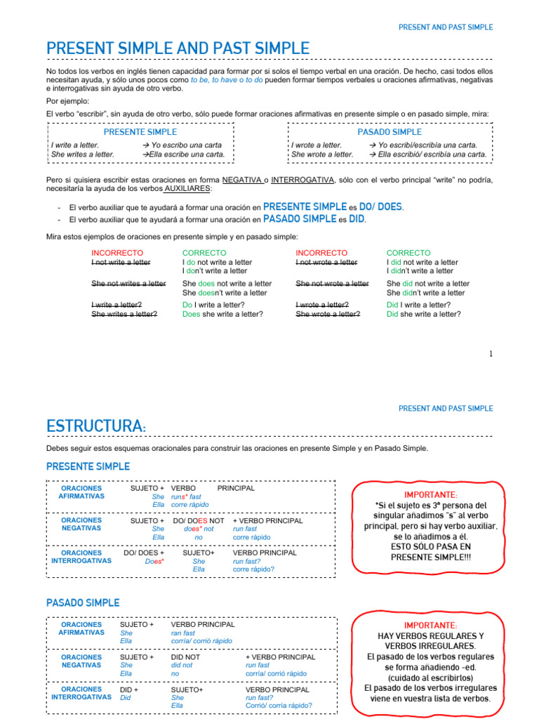 Present and Past Simple | PDF | Verbo | Asunto (gramática)