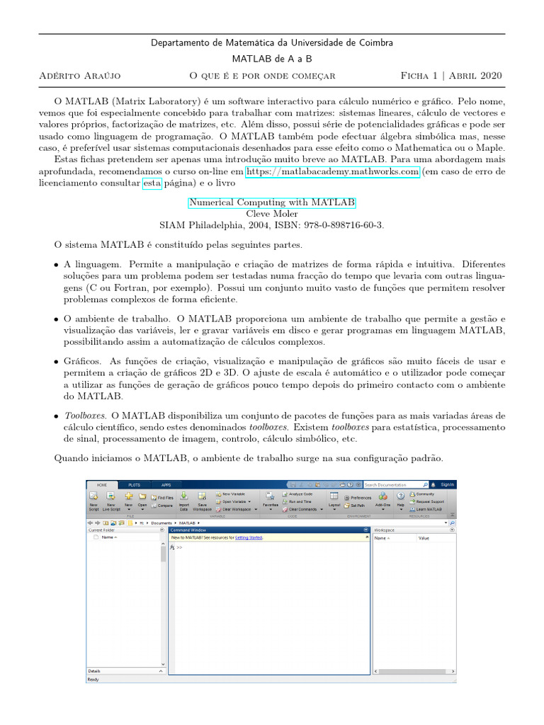 1442 Matlab 2019 2020 Ficha1 | PDF | Matlab | Informática