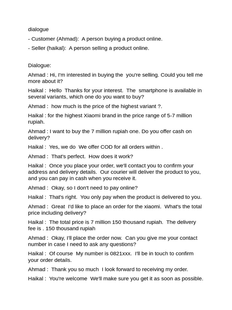 Dialogue Seller and Buyer | PDF