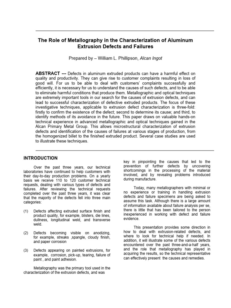 Metallography for Aluminum Extrusion Defects | PDF | Fracture | Corrosion