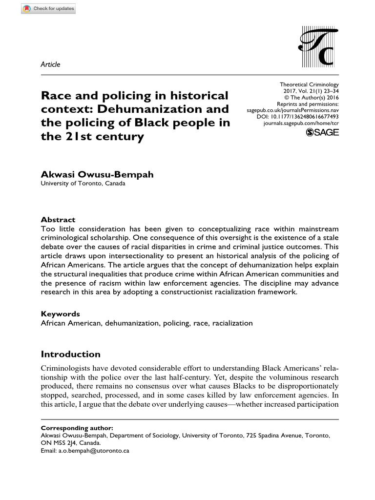 Owusu-Bempah2017_Race and policing in historical context - Dehumanization and the policing of ...