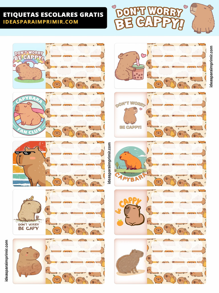 Etiquetas Escolares Capibara Editables Gratis | PDF